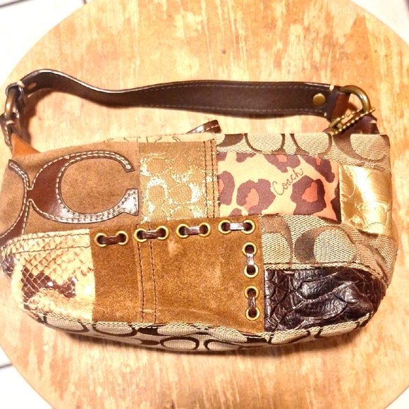 Coach | Bags | Coach Patchwork Shoulder Bag In Brown And Gold | Poshmark